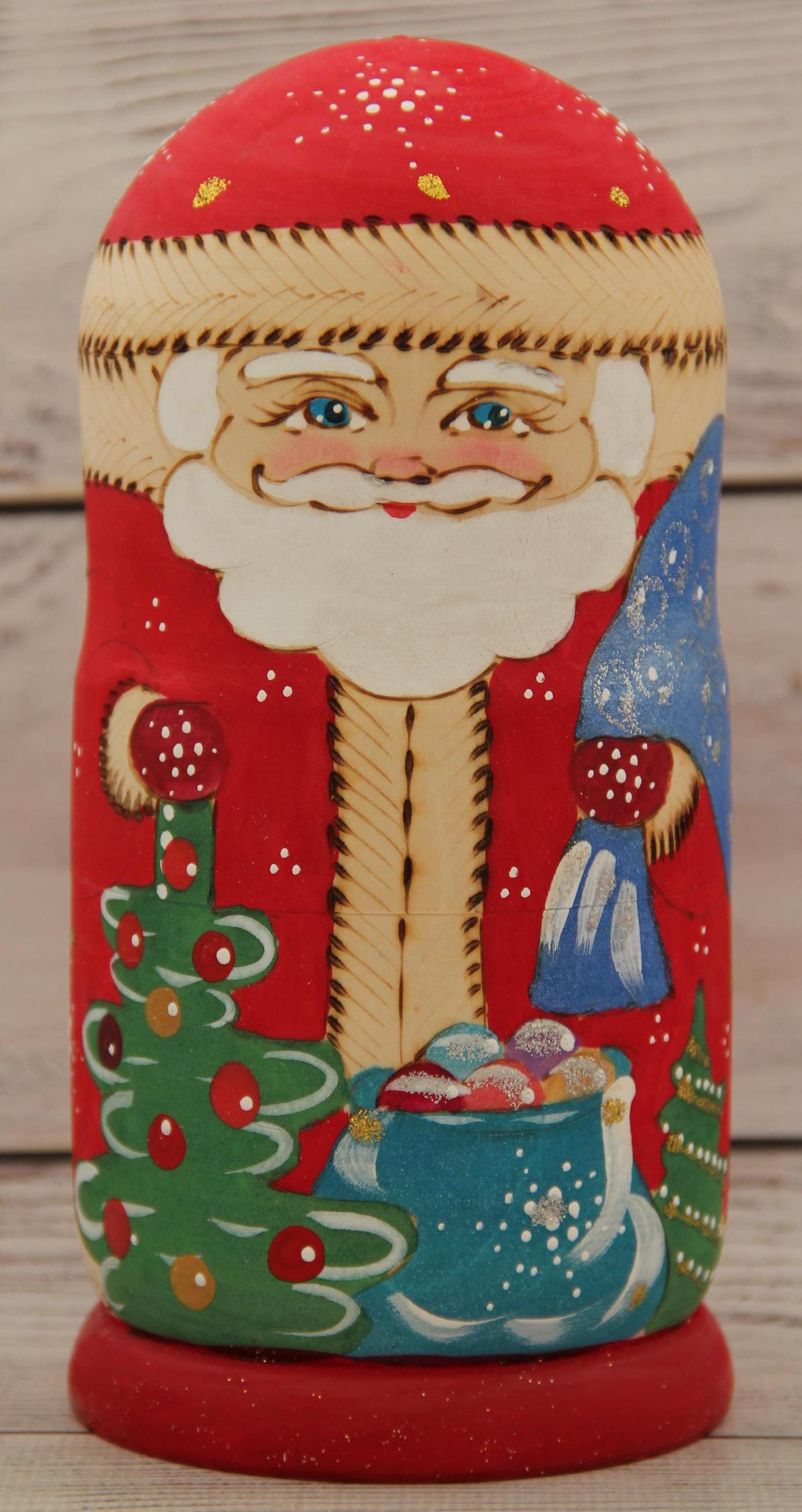 Ukrainian Santa Doll Hand Painted Nesting Doll 5 Pieces, Ukrainian ...