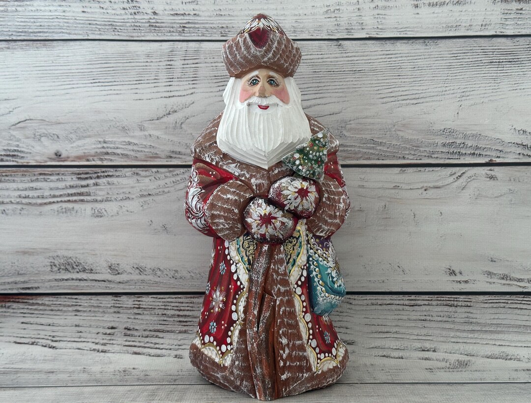 Ukrainian Wooden Carved Santa Figurine 10.23 Father Frost Ukrainian ...
