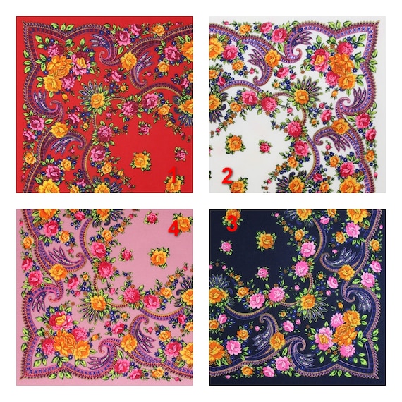 Ukrainian Shawl Red Slavic Babushka Floral Scarf Ethnic Folk - Etsy