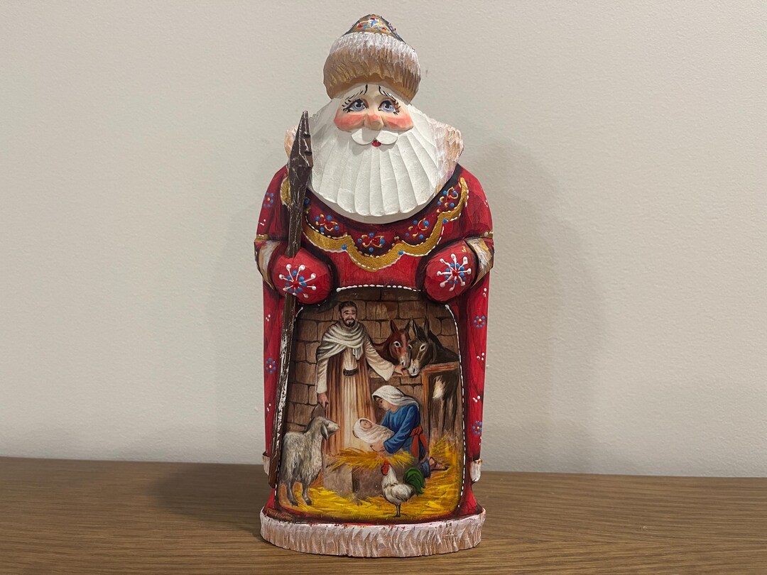 Cute Face Wooden Hand Carved Santa 8.46" Father Frost Ukrainian Santa ...