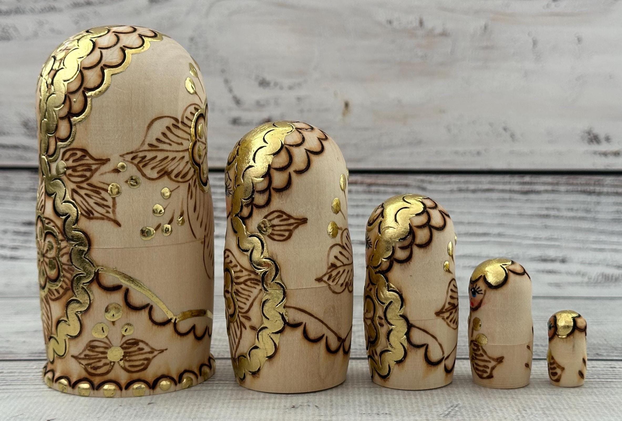 Ukrainian Hand Painted Nesting Doll 5 Pieces, Wood Burning Doll 4.13 ...
