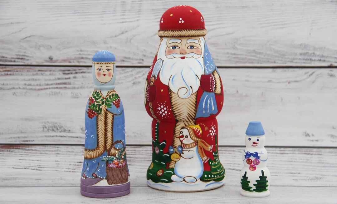 Ukrainian Santa Doll Hand Painted Nesting Doll 3 Pieces, Ukrainian ...