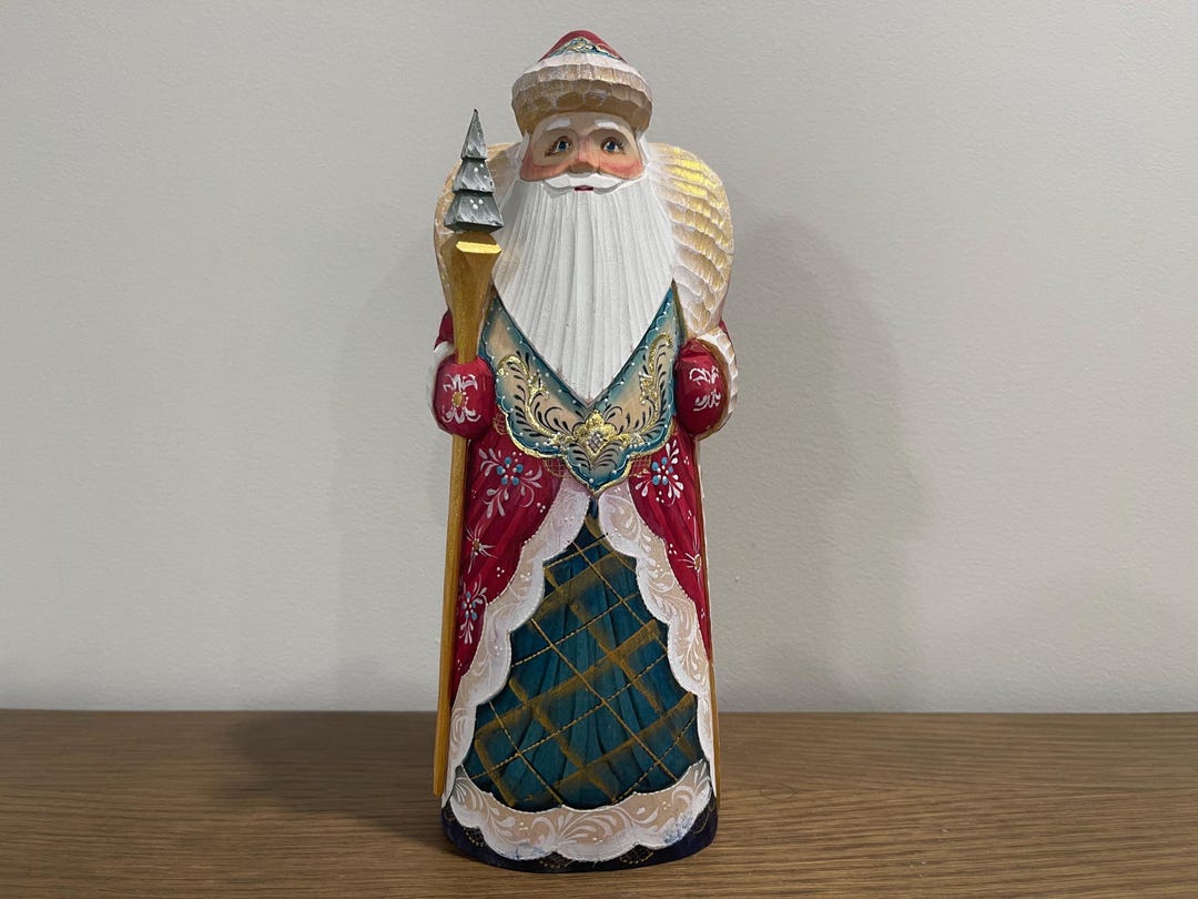 Cute Face Wooden Hand Carved Santa 9.85" Father Frost Ukrainian Santa ...