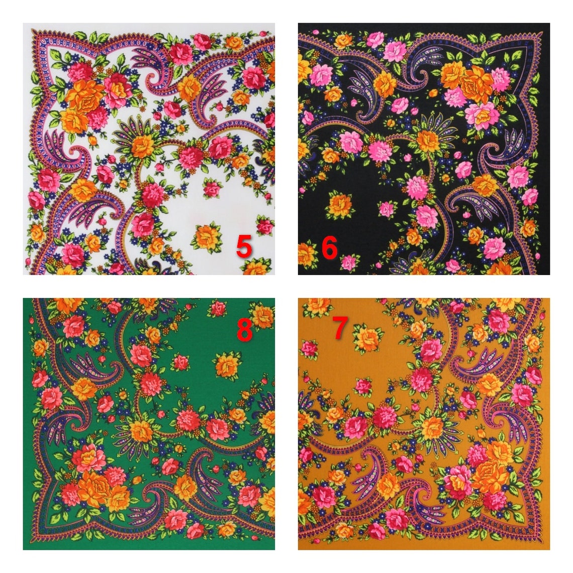 Ukrainian Shawl, Red Slavic Babushka Floral Scarf, Ethnic Folk Shawl ...