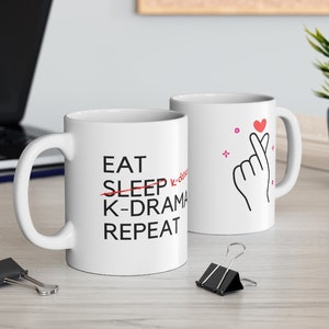 K-drama Finger Heart Ceramic Mug 11oz, East Sleep Kdrama Repeat Tea Mug, Korean Drama K-pop ...