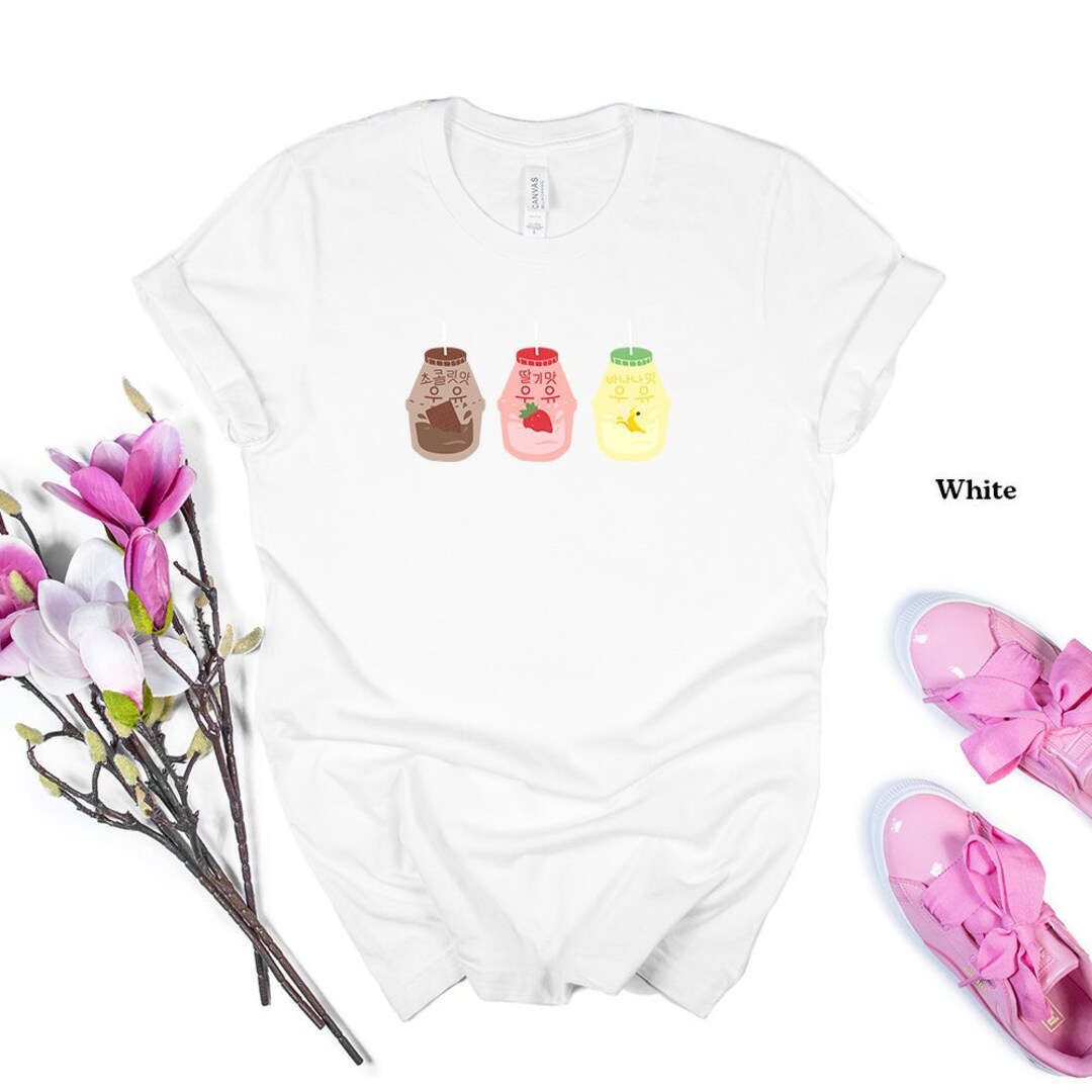 Korean Milk Art Shirt, Ddalgi Uyu, Cute Korean Shirt, Korean Tee ...