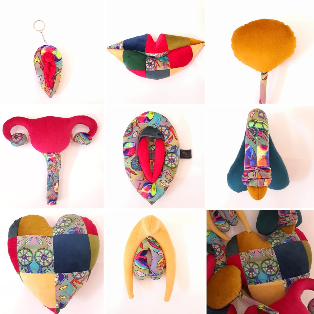 Big Set of Vulva, Clitoris, Uterus Bladder and Penis Pillow, Heart ...