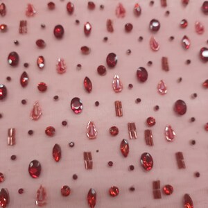 Red Sparkle Beaded Haute Couture Glue Stick Rhinestone Fabric With Red ...