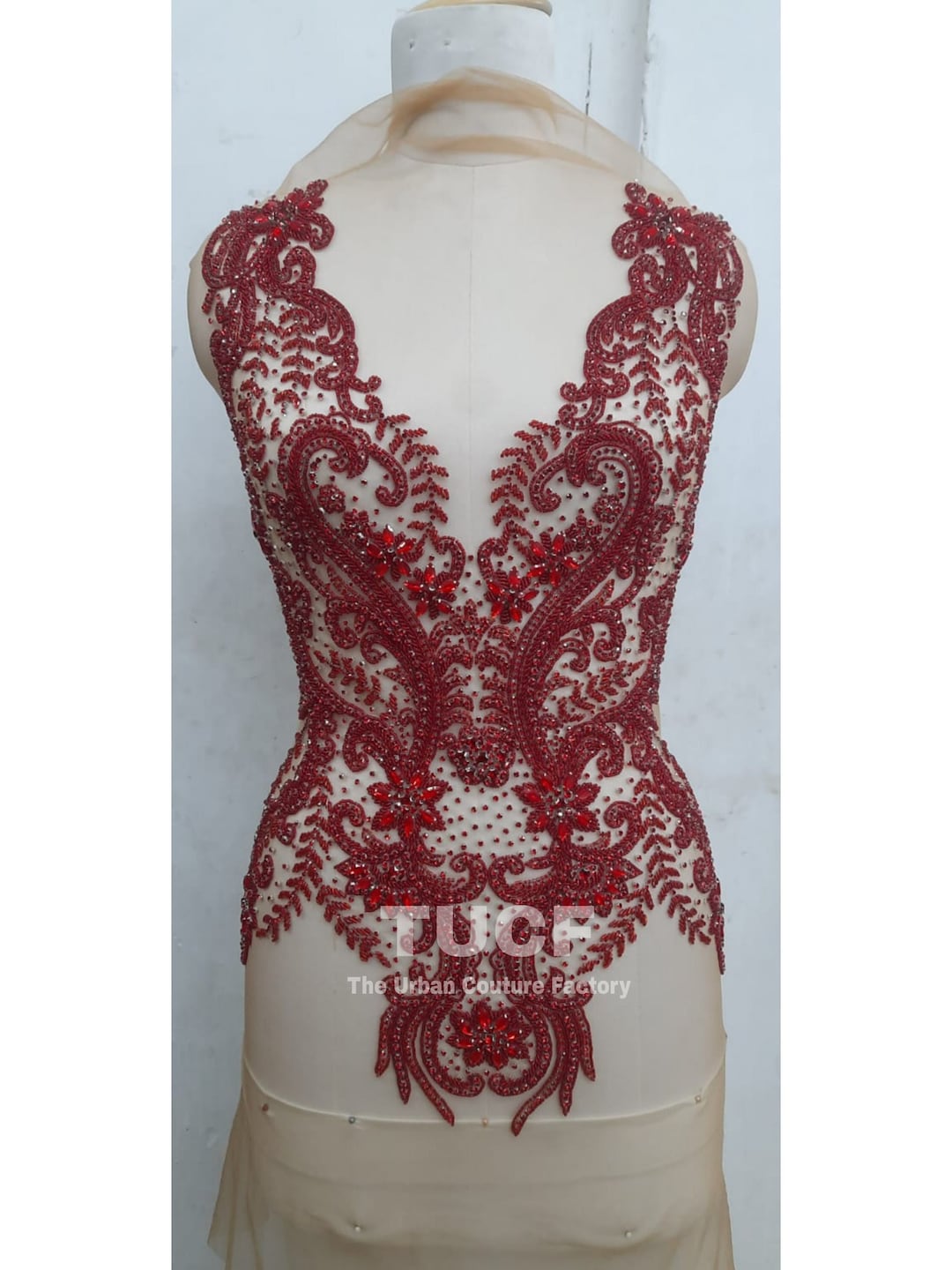 Red Rhinestone Beaded Bodice Applique: Bridal, Prom, Dance Dress - Etsy