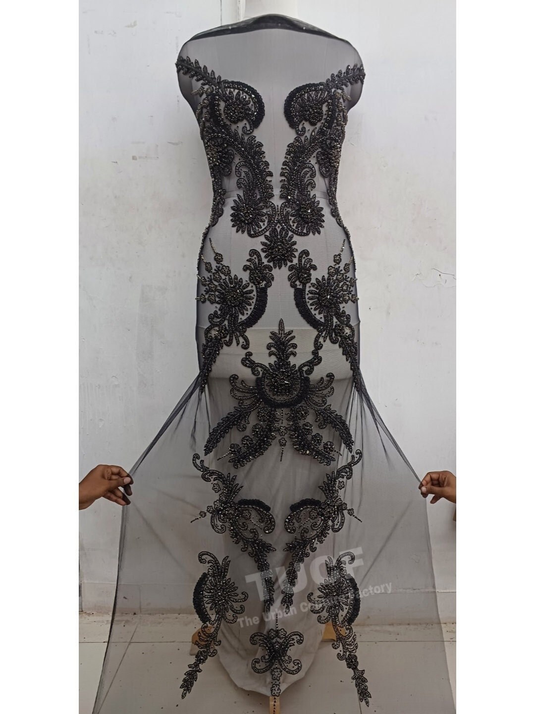 Luxurious Handsewn Black Sparkle Full Length Dress Panel Beaded With ...