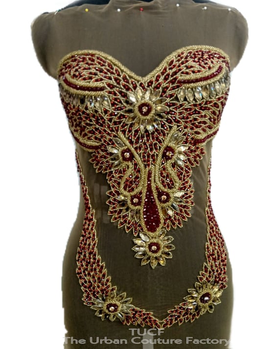 Stunning Gold and Maroon Crystals Rhinestone Bodice - Etsy
