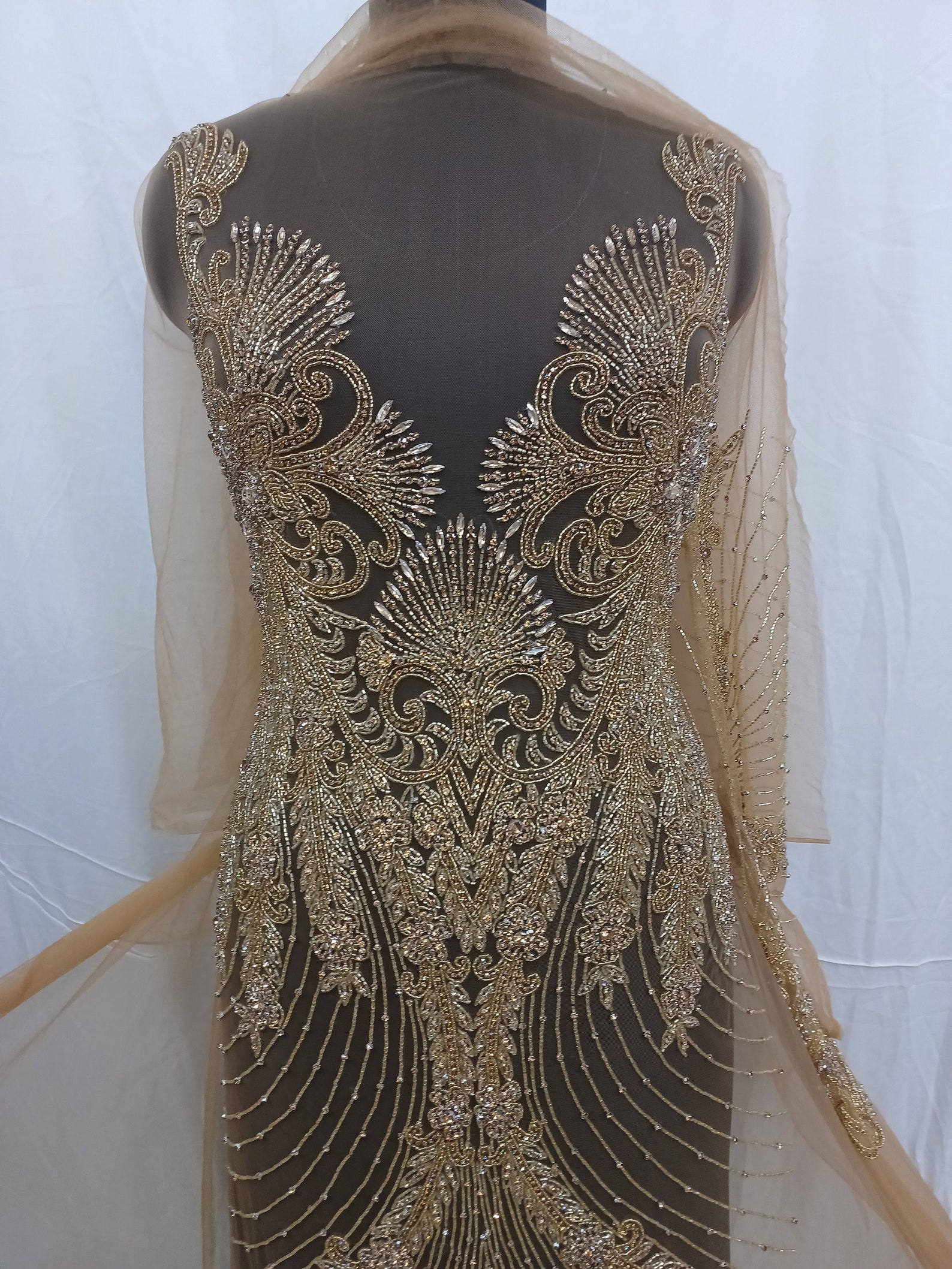 Gold Rhinestone Dress Panel Front Back and Sleeves 7053 - Etsy