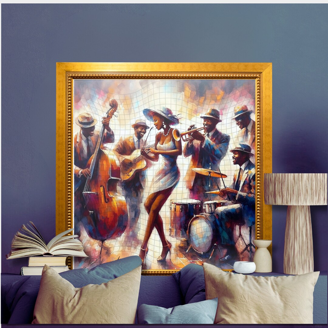 Wall Art African American Art Jazz Band Jazz Club Black Art Dixieland ...