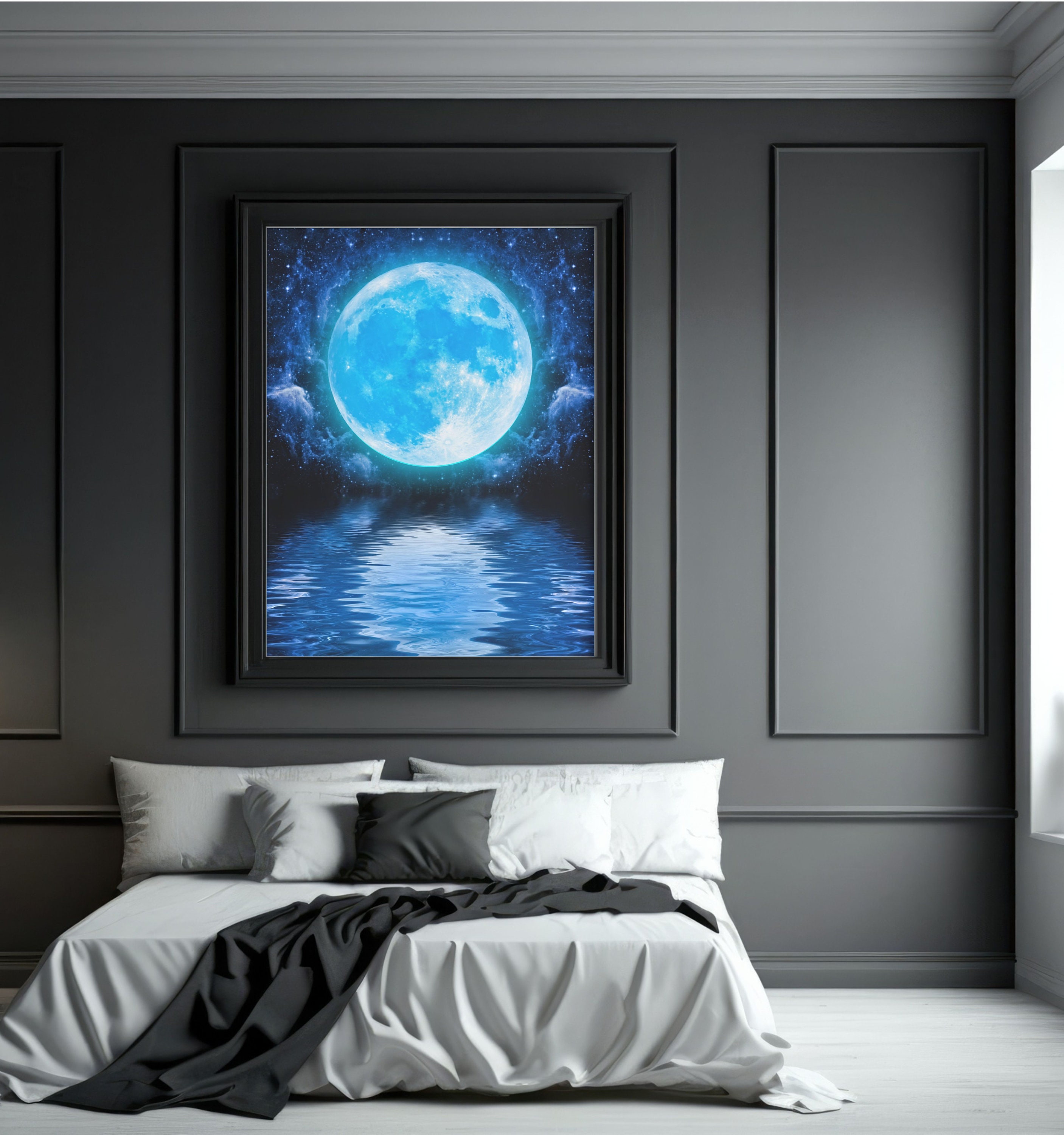 Blue Super Moon Digital Backdrop for Photo Props Room Mural - Etsy