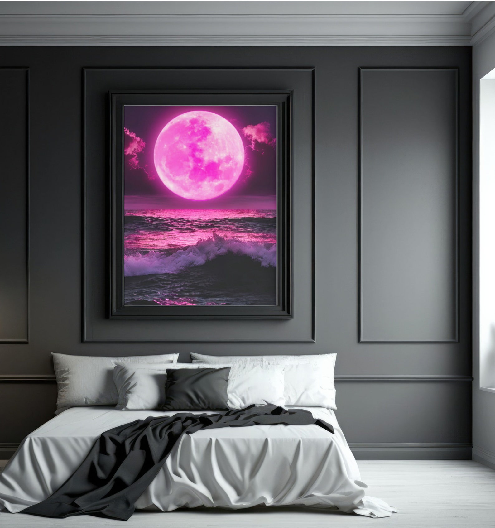 Pink Super Moon Digital Backdrop for Photo Props, Room Mural Travel Art ...