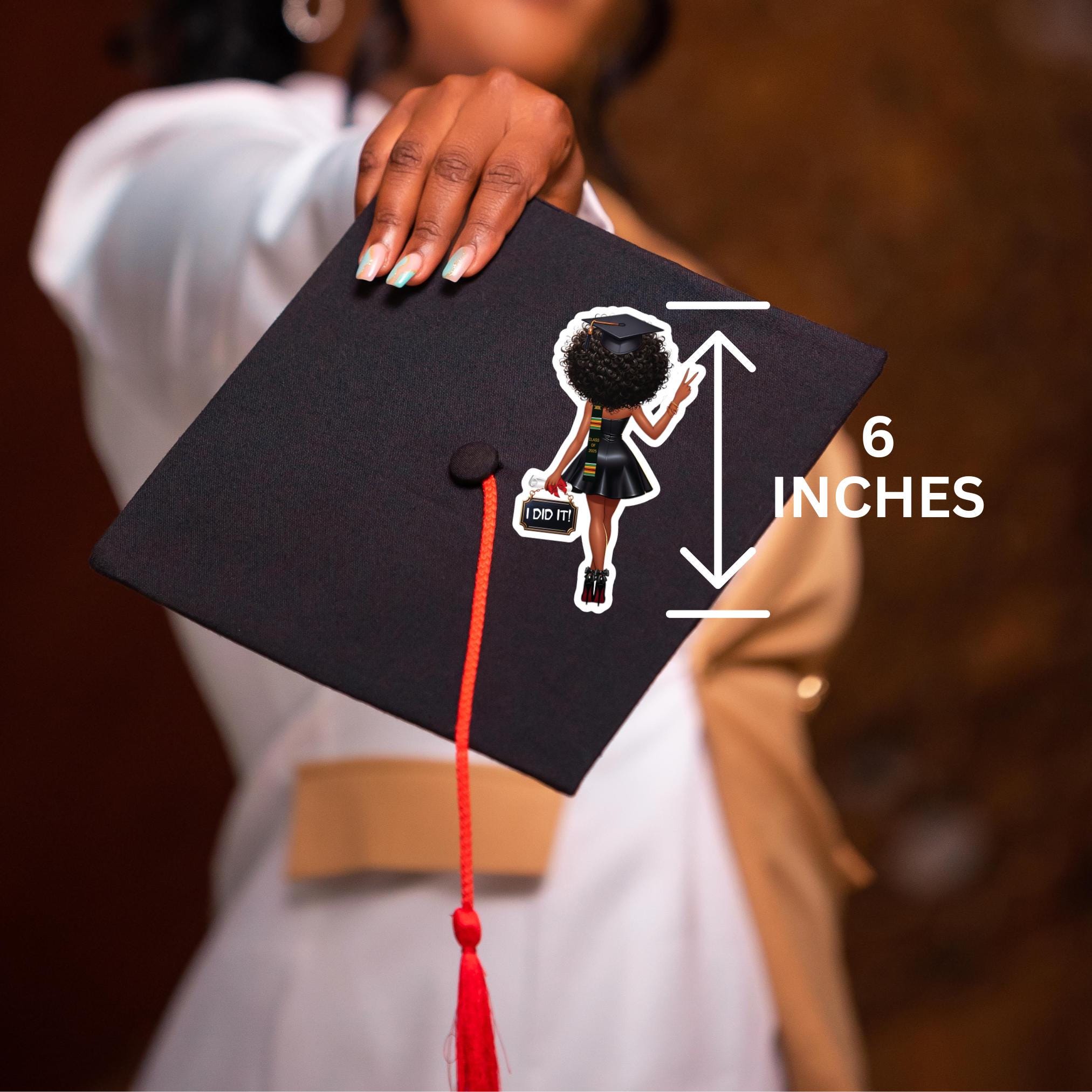 Graduation Sticker: Graduation African American Girl Curly Afro Kiss ...