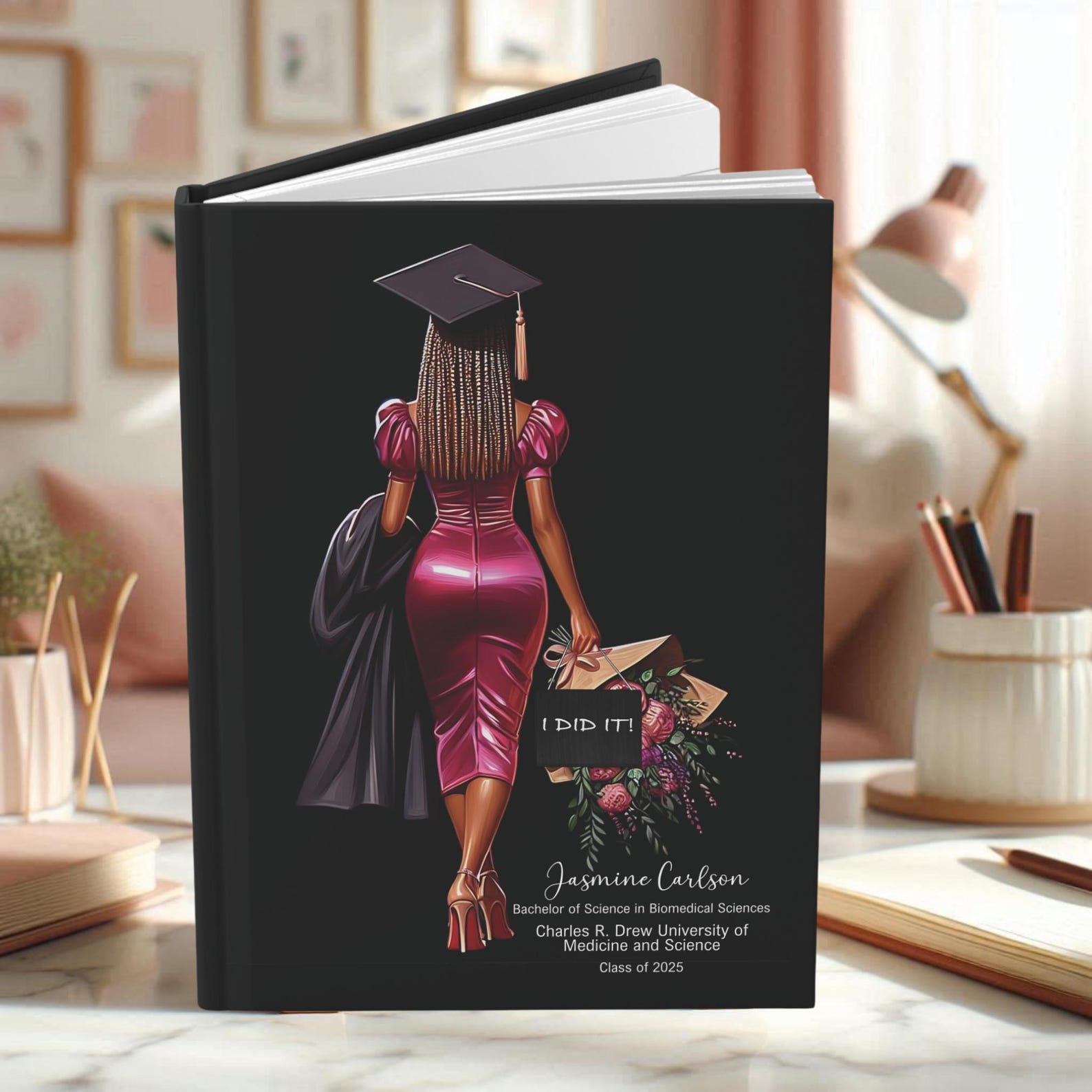 Graduation Journal for Her: Black American Graduate Hardcover Notebook ...