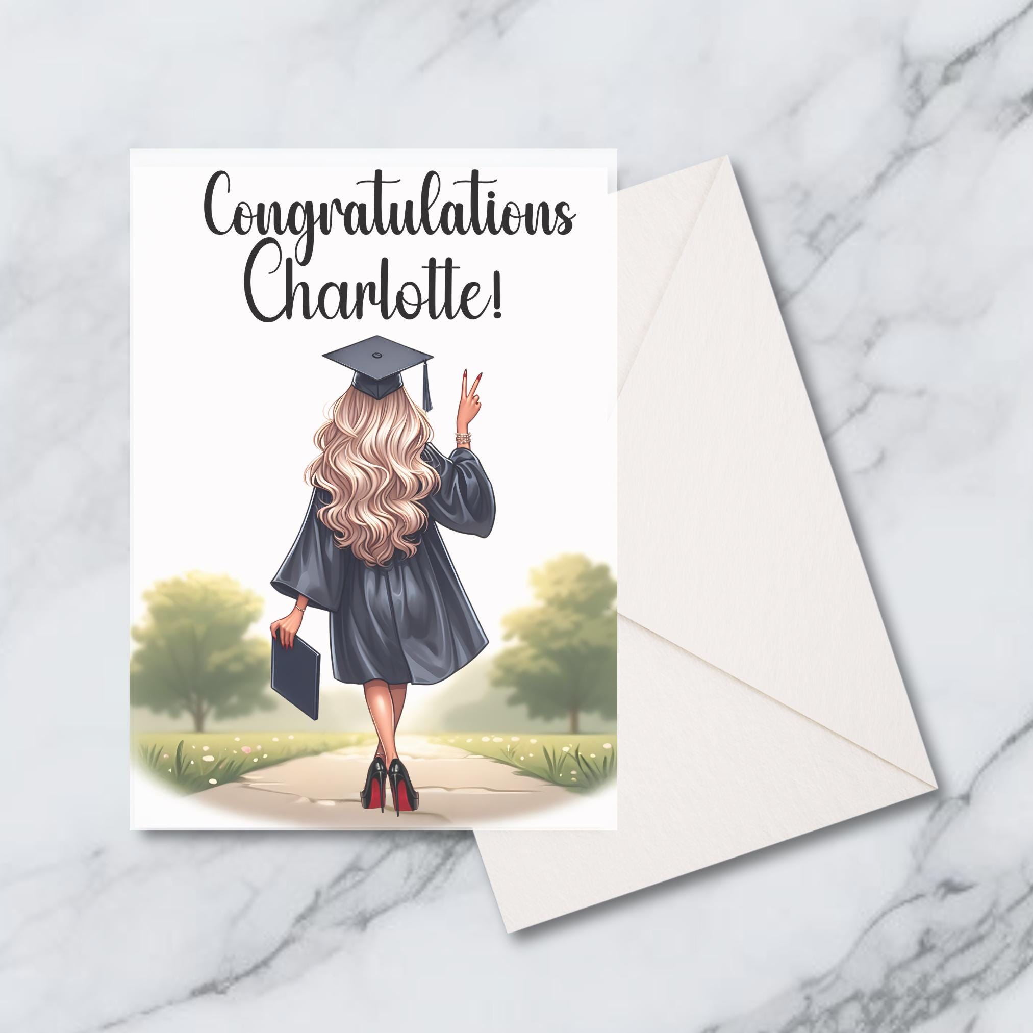 Graduation Greeting Card Custom Personalized: Fashionable Woman Walking ...
