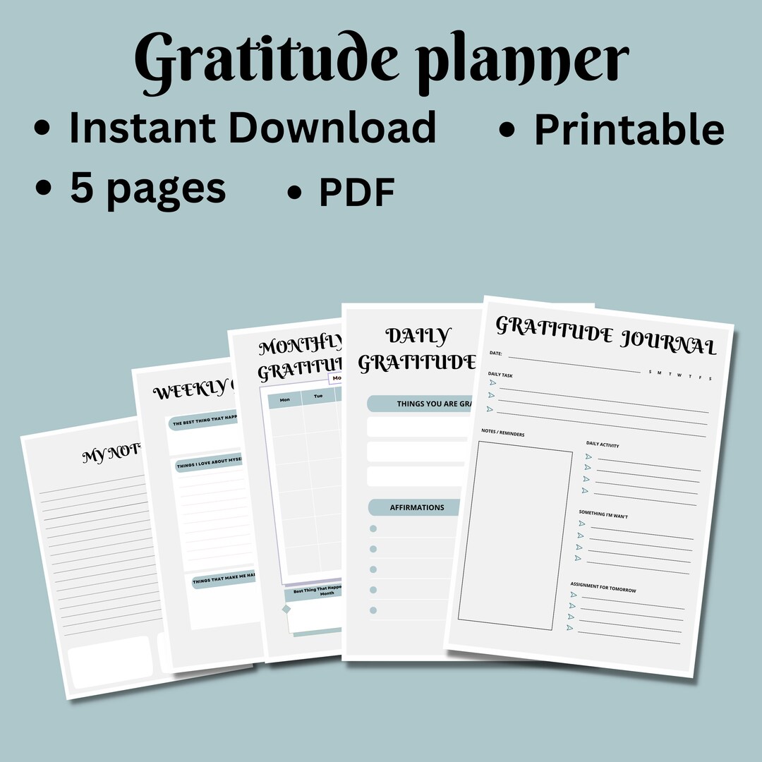 Diario de gratitud imprimible, plantilla de planificador de gratitud ...