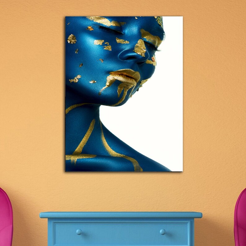 Blue African Woman Art Decor African Girl Canvas Wall Art Etsy