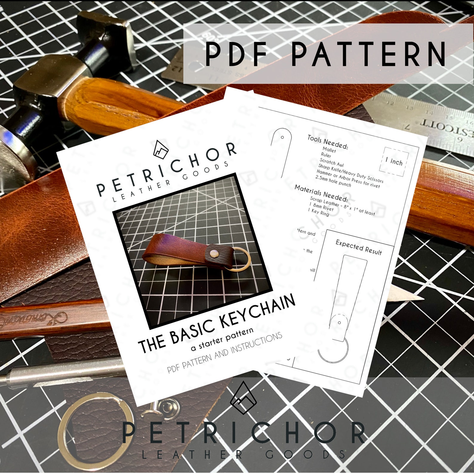 Leather Keychain PDF PATTERN - Leather Keychain Digital Download ...
