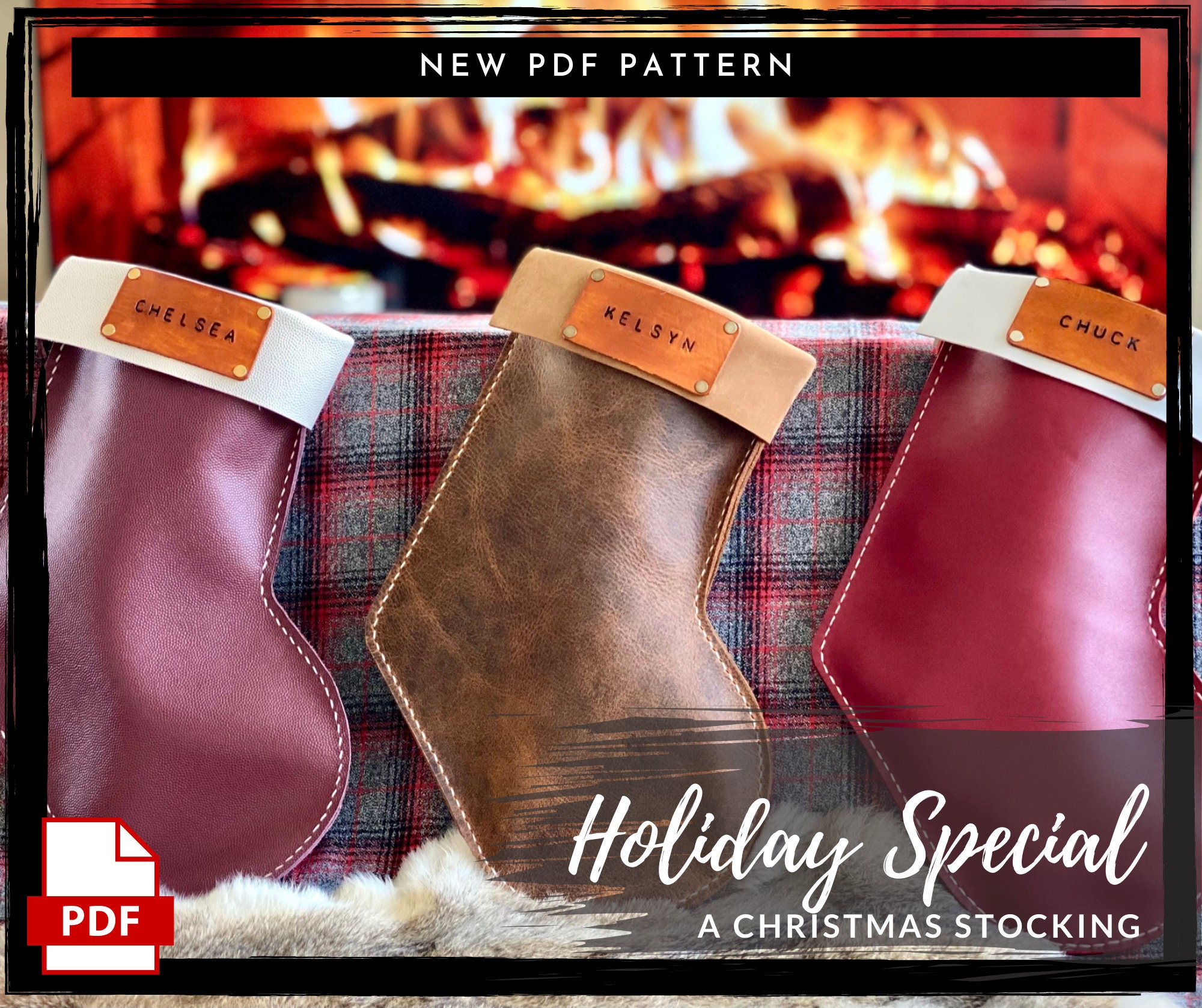 Leather PDF PATTERN Leather Christmas Stocking Holiday Boot Leather ...