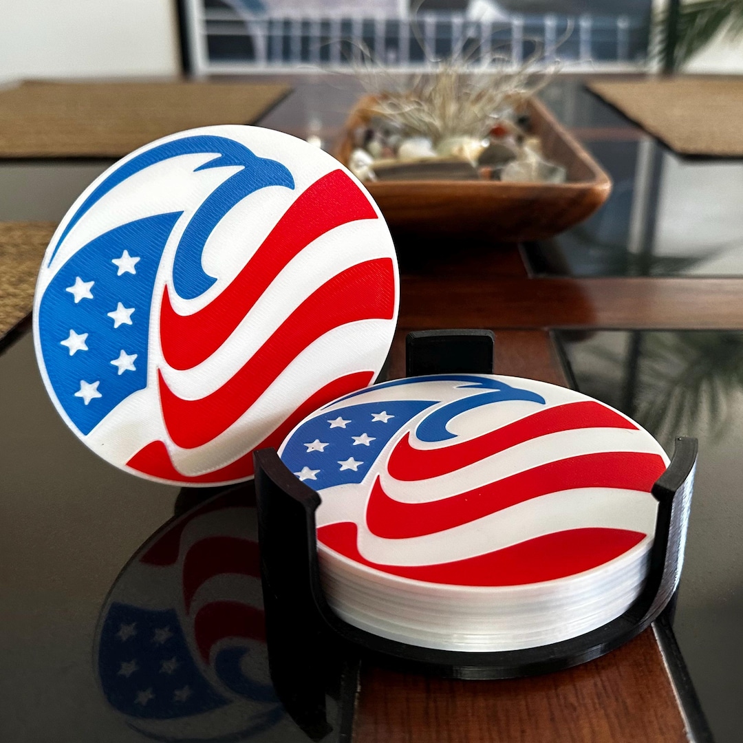 Freedom Bird American Flag Coaster Set + Holder! These 4" USA Flag ...
