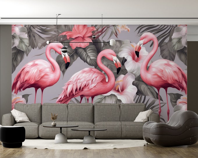 Pink Flamingo Wallpaper | Removable Peel and Stick Wallpaper or ...