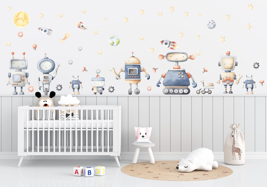 Robots Wall Decals, Planets and Aliens Wall Sticker, Nursery Solar ...