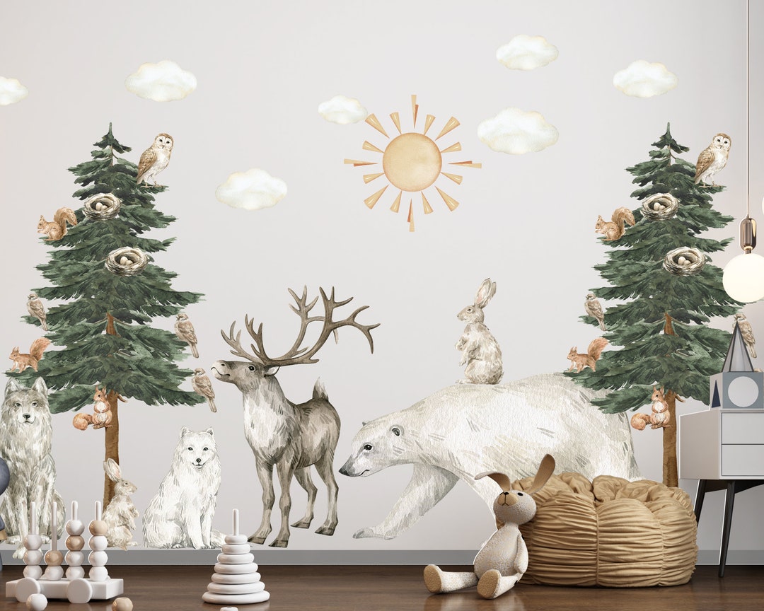 Arctic Animals Watercolor Wall Decal, Watercolor Forest Sticker ...