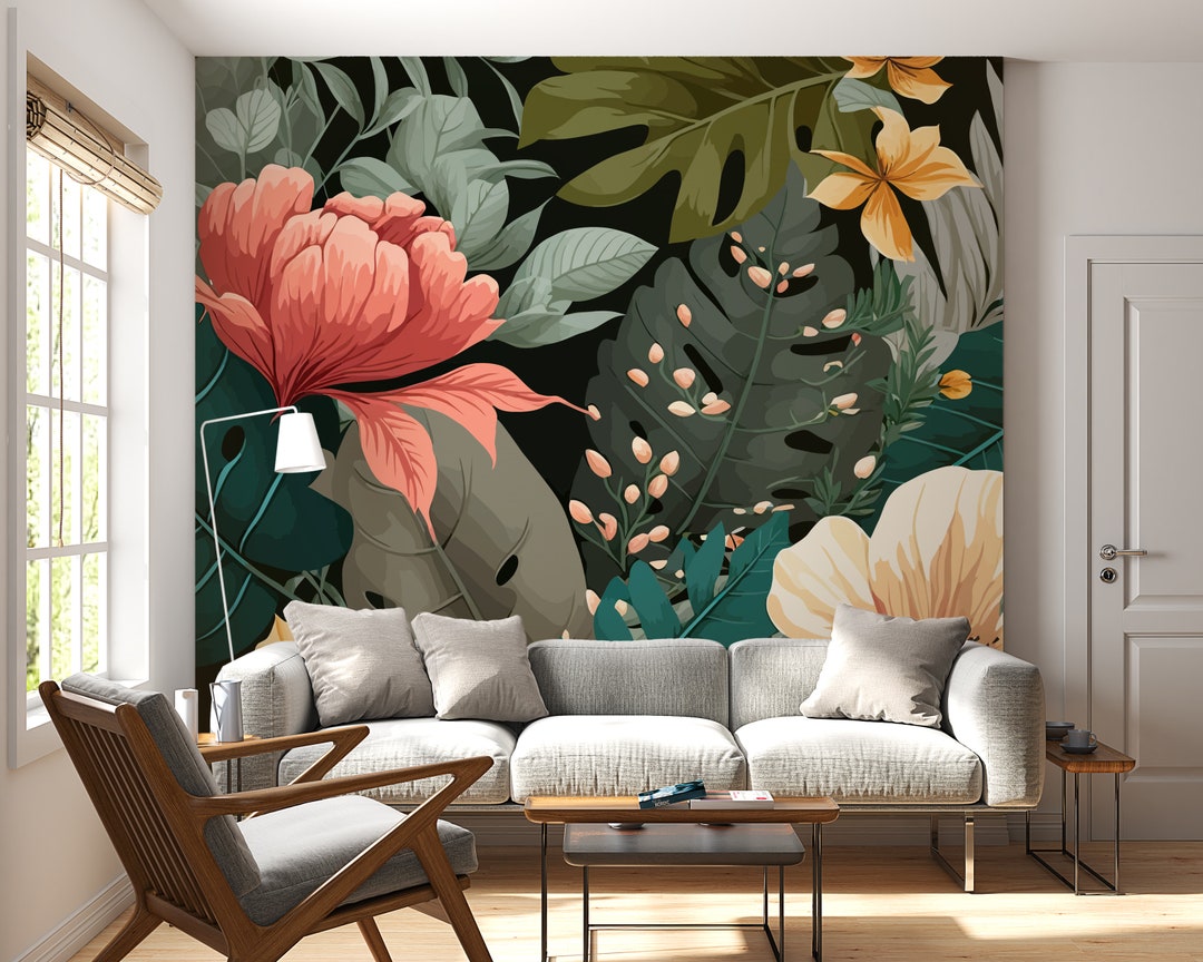 Tropical Leaves Wallpaper: Greenery Wall Mural, Peel and Stick - Etsy