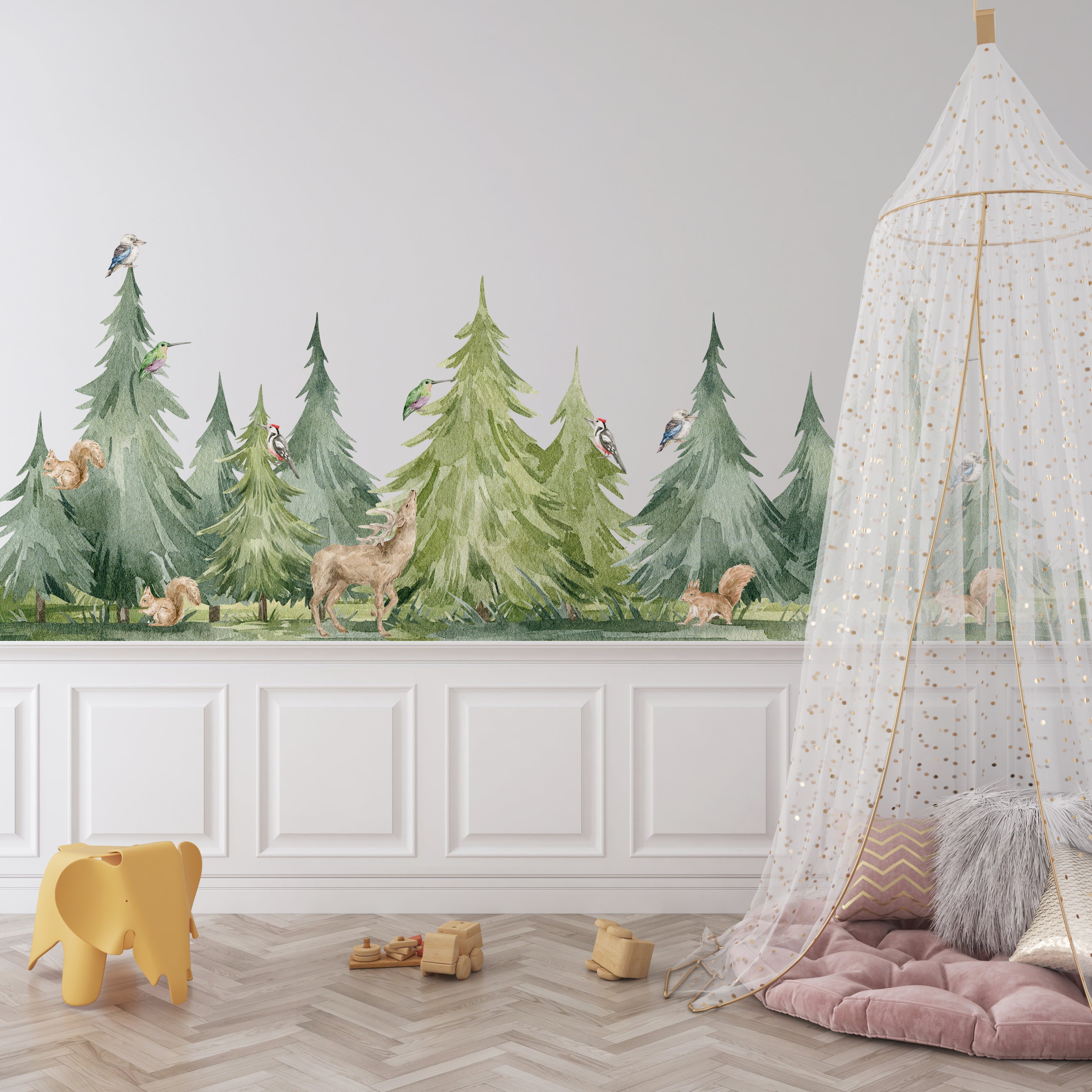 Watercolor Forest Pine Tree Wall Decal: Peel and Stick Nursery Mural - Etsy