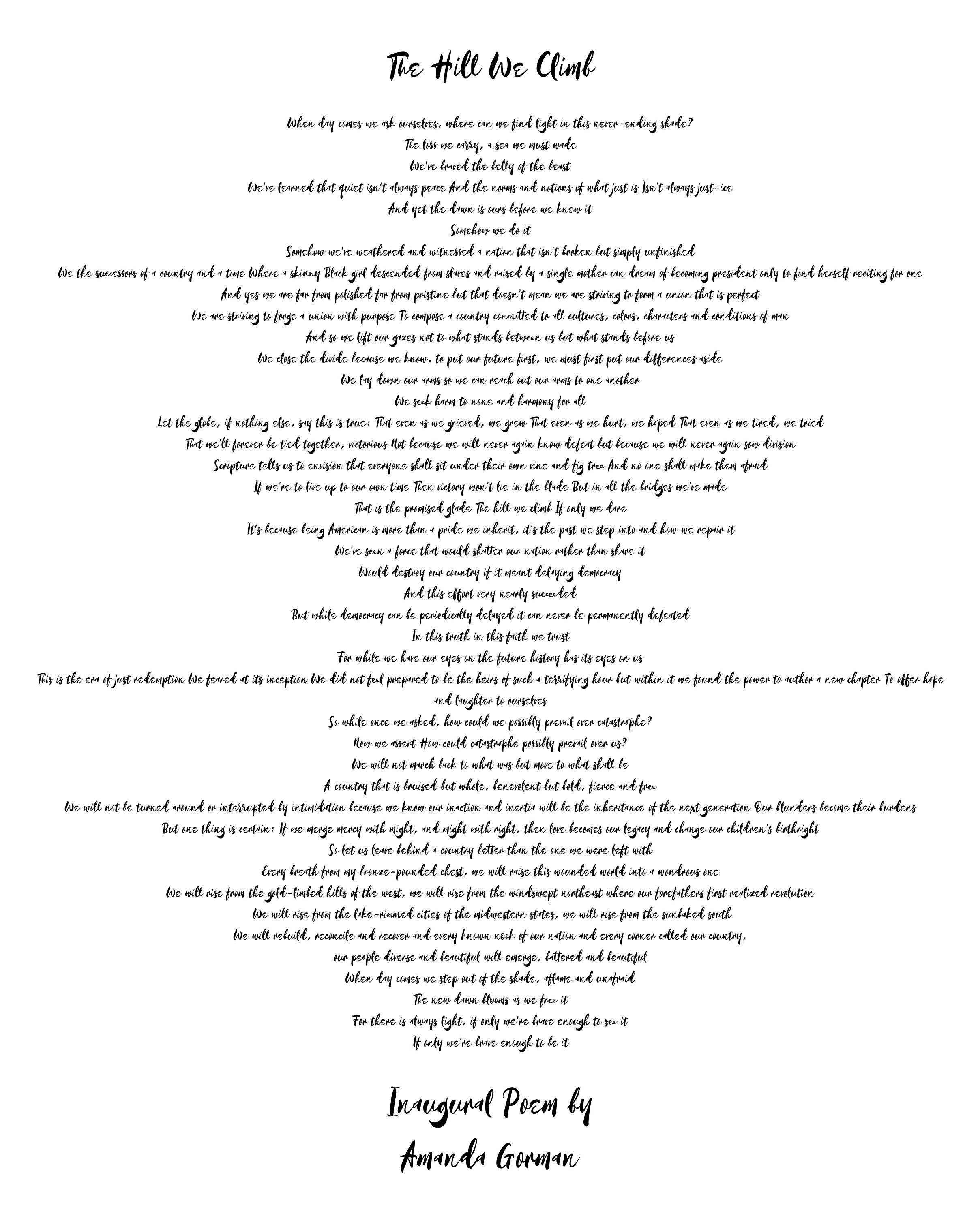 The Hill We Climb by Amanda Gorman Art Print DIGITAL DOWNLOAD Complete ...