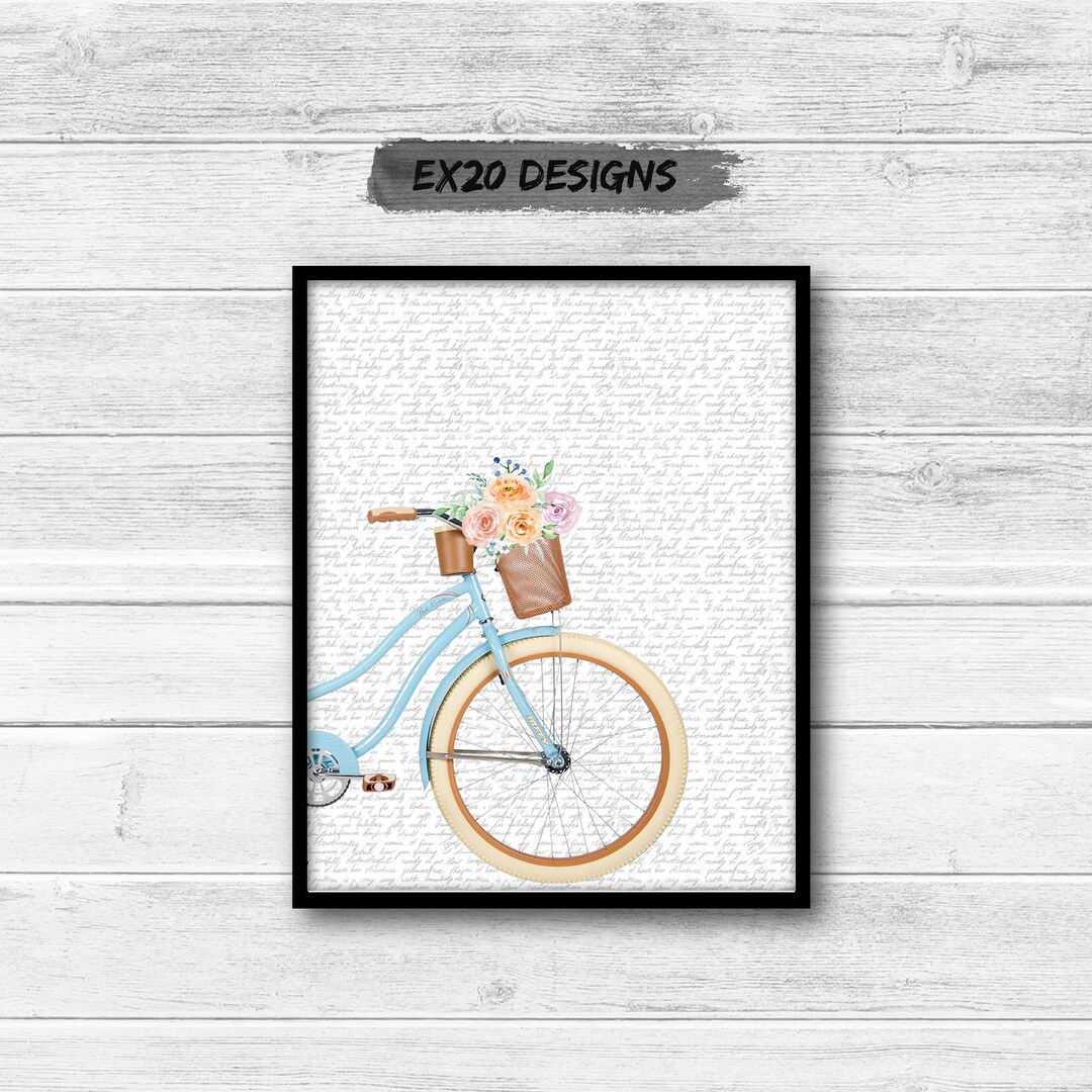 Spring Bike Flower Basket Floral DIGITAL DOWNLOAD Art Print, Spring Art ...