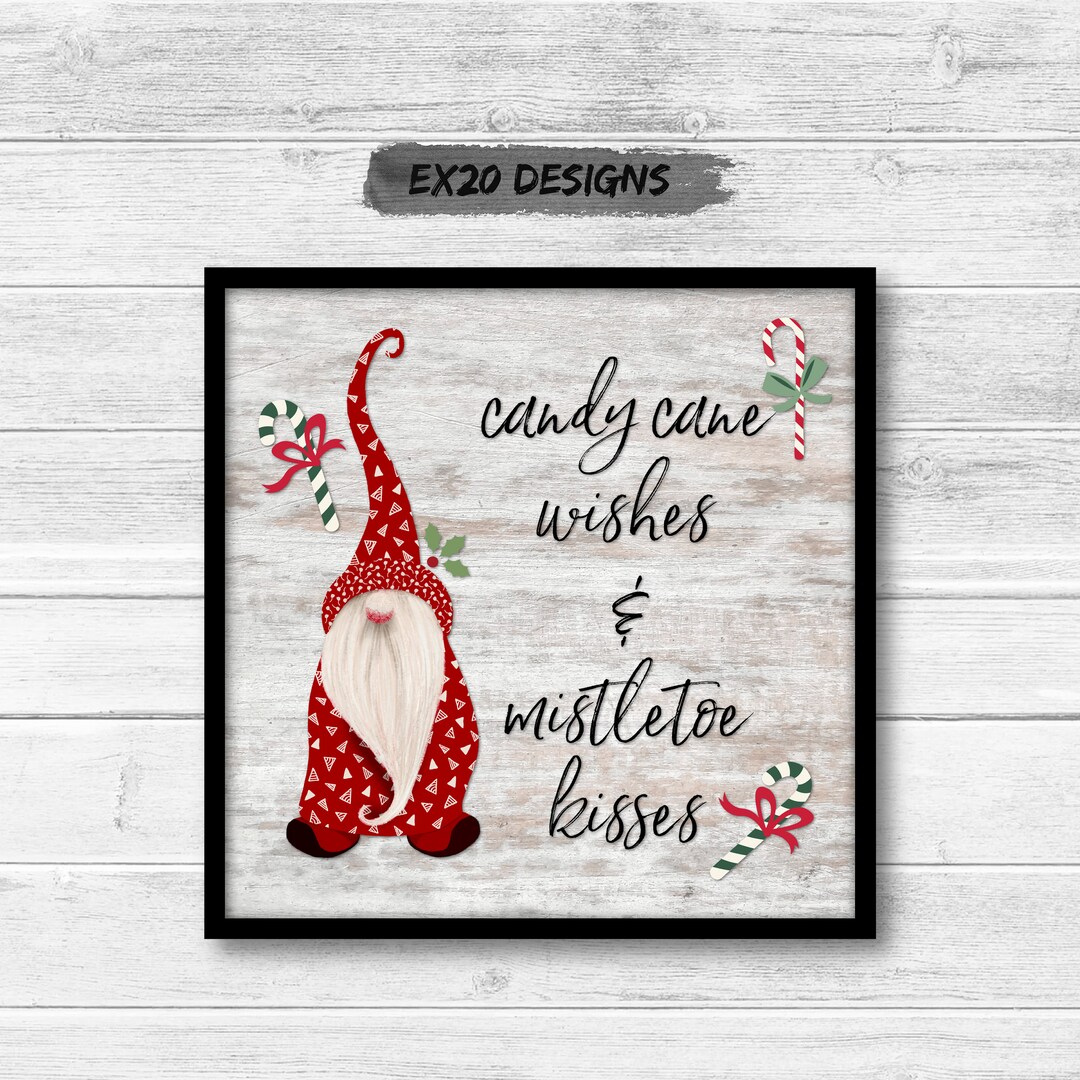 Christmas Gnome Art Print DIGITAL DOWNLOAD Candy Cane Wishes and ...