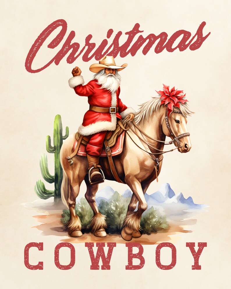 Western Christmascowboy DIGITAL DOWNLOAD Art Printable, Western ...