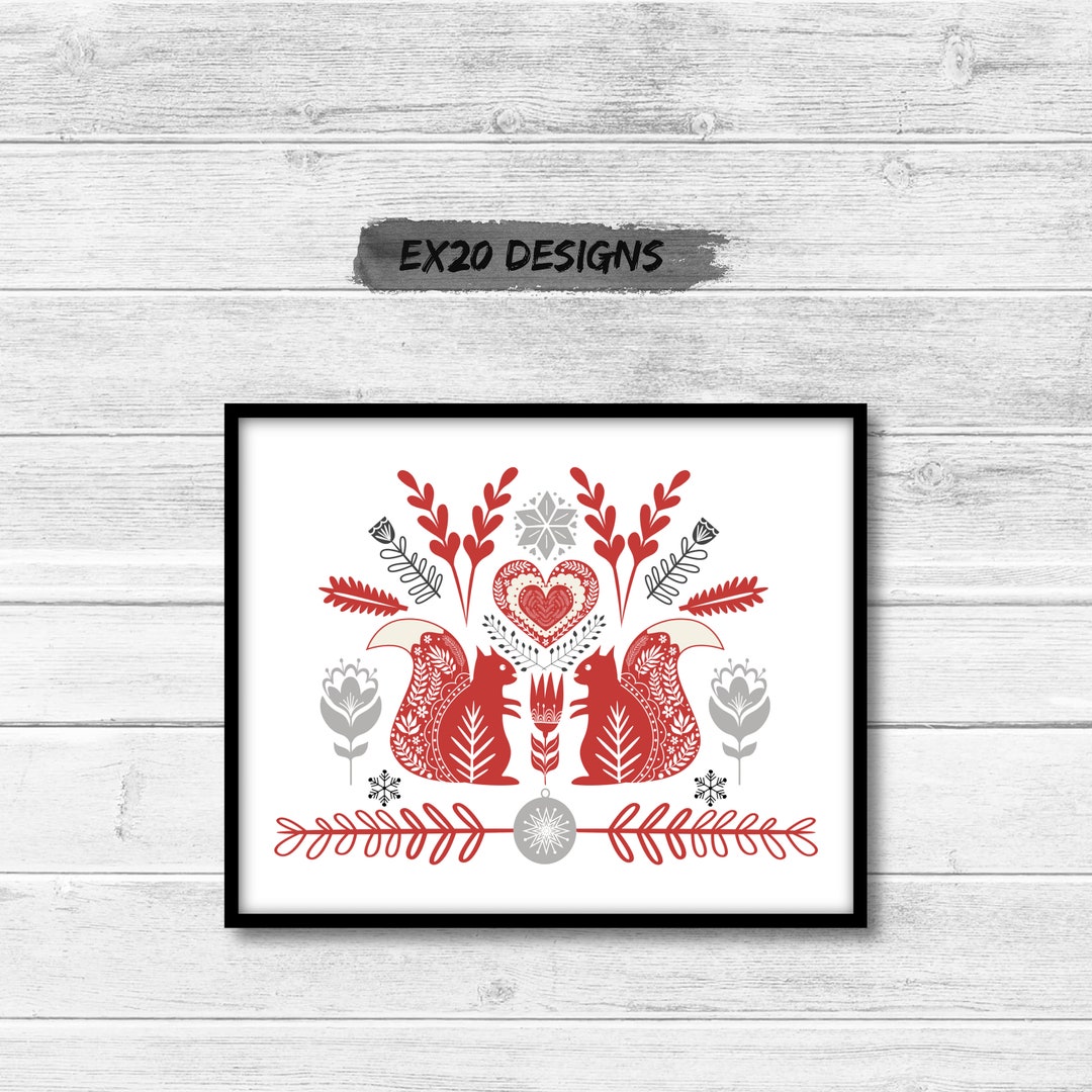 Nordic Squirrel Art Print DIGITAL DOWNLOAD Scandinavian Christmas Decor ...
