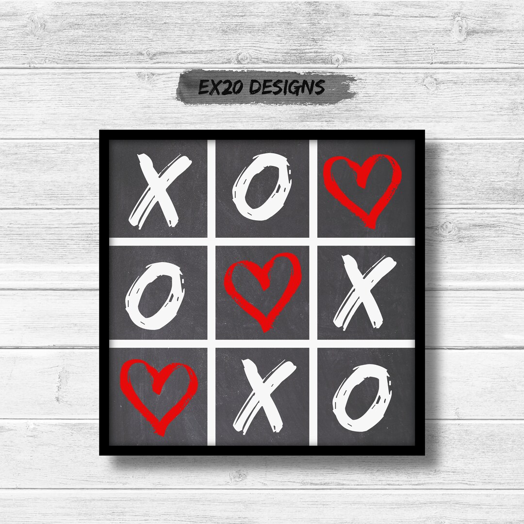 Valentine's Day Tic Tac Toe Art Print DIGITAL DOWNLOAD Red Hearts, Xs ...