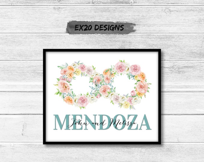 Personalized Floral Infinity Sign Art Print DIGITAL DOWNLOAD Last Name ...
