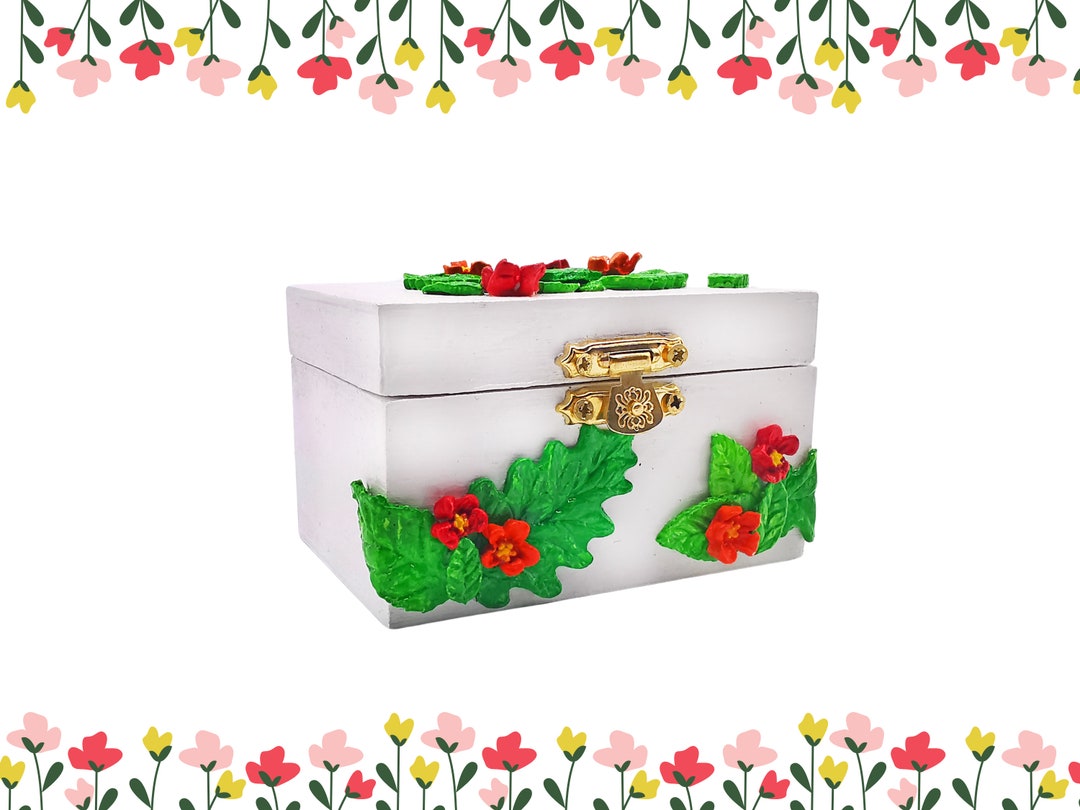 Floral Storage Box | Spring Chest | Wood Antique | Green Leaves * Craft ...