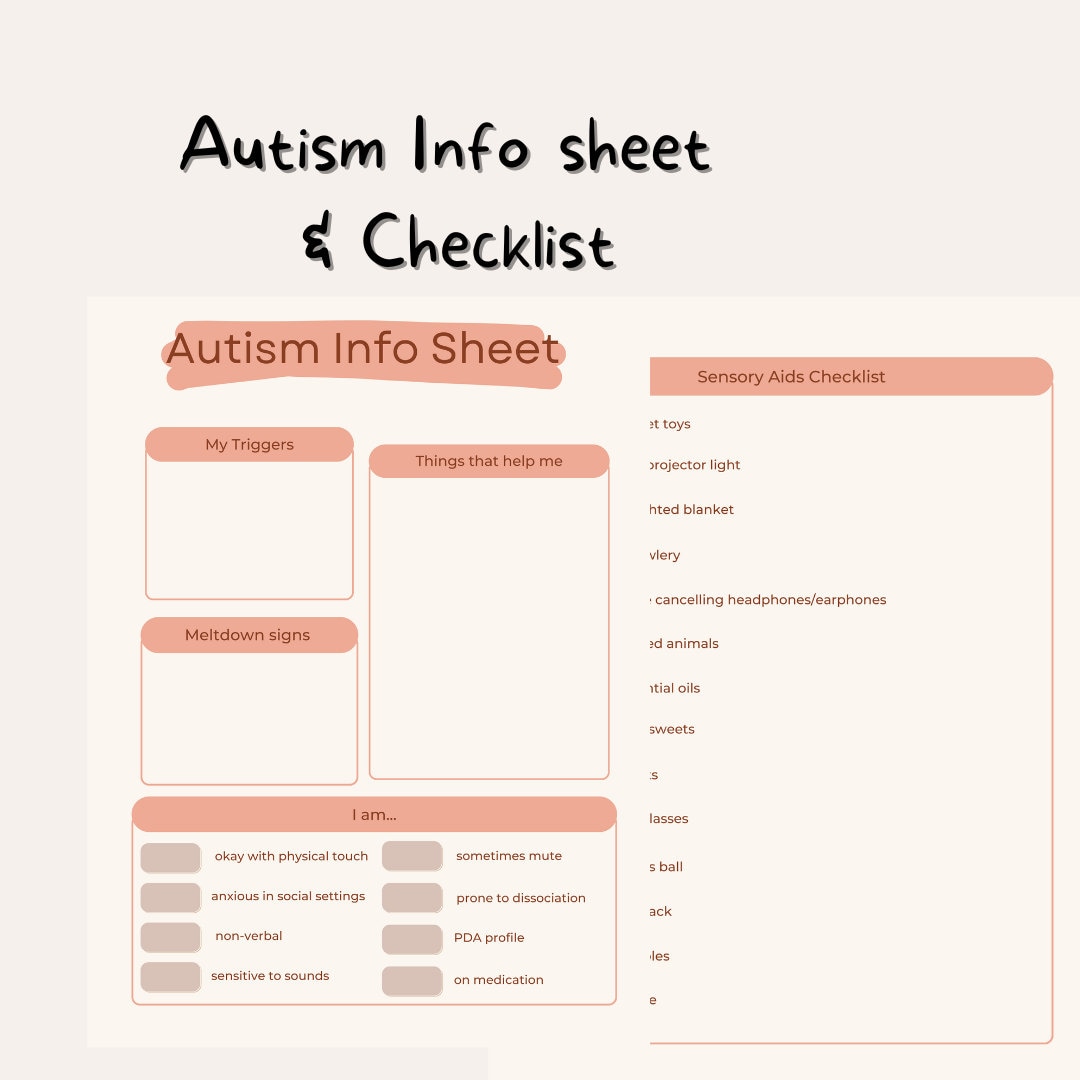 Autism Info Sheet and Sensory Checklist Digital Download PDF - Etsy