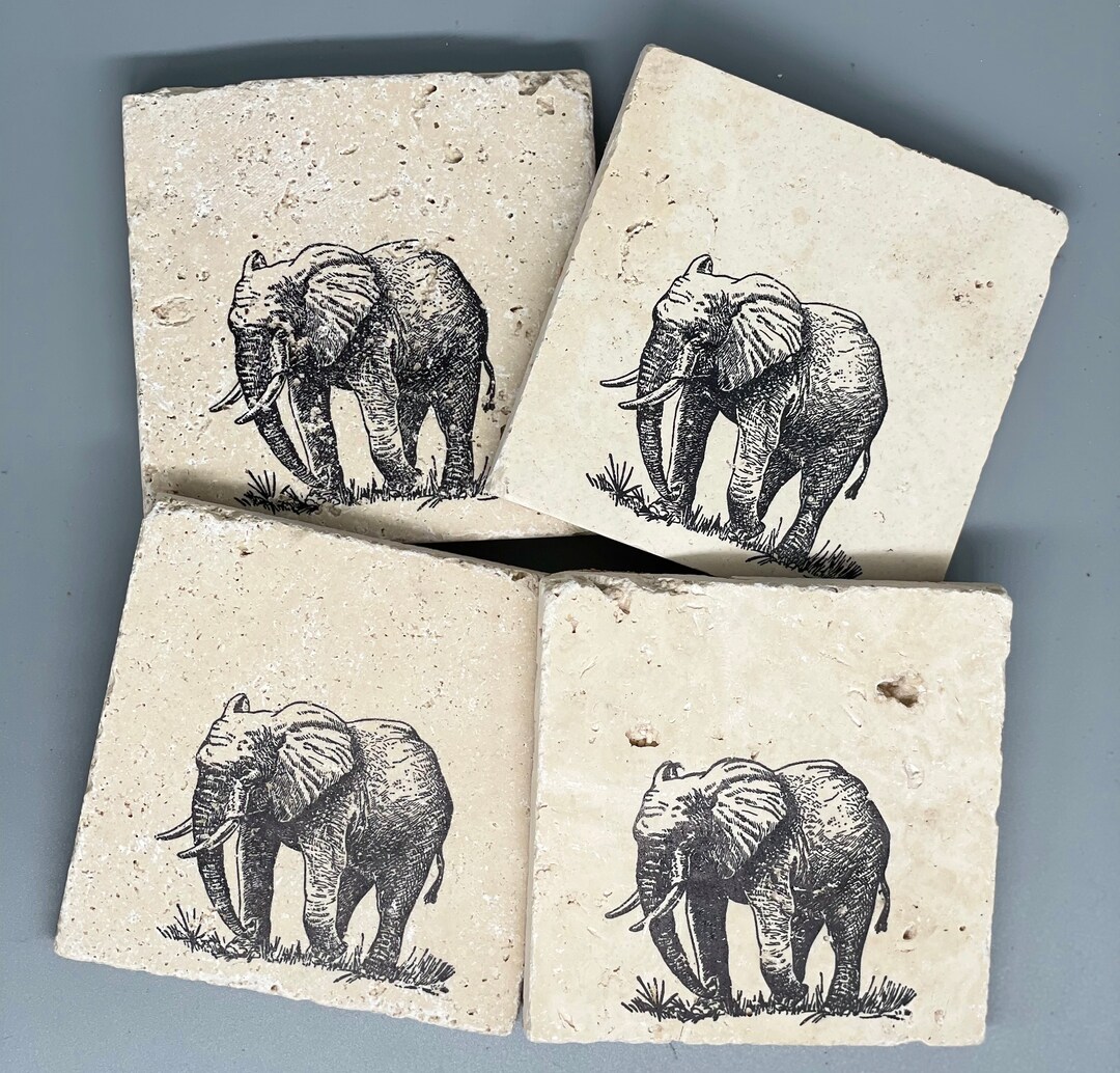 Rustic Handcrafted Tumbled Limestone Elephant Coasters W/ Cork Backing ...