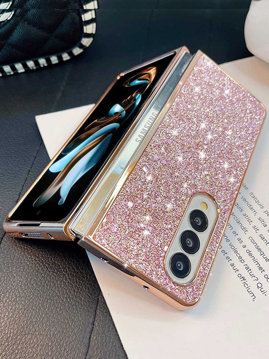 Z Fold 5 Korean Glitters White Pink Blue Phone Case for - Etsy