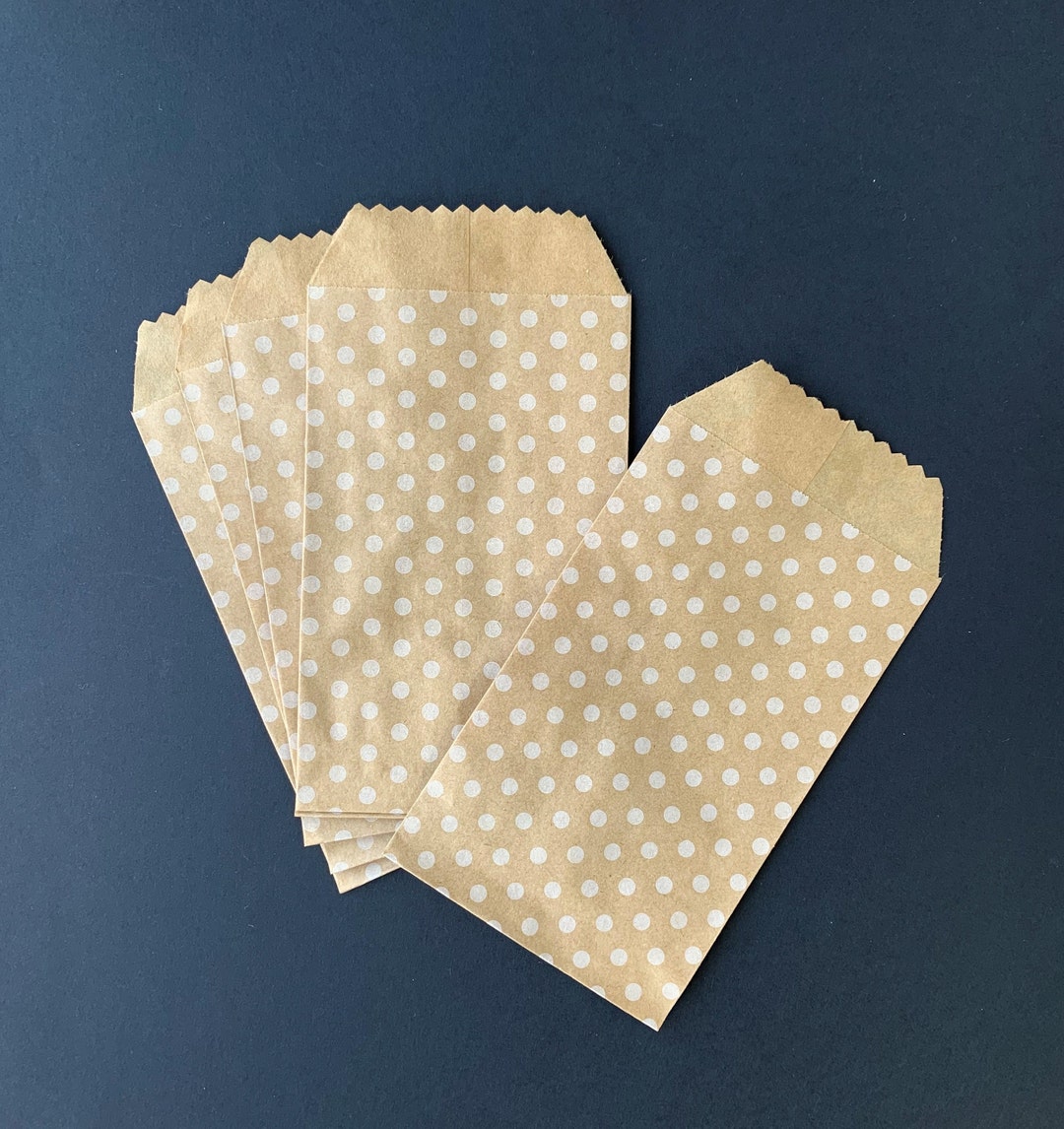 Small Kraft Paper Bags With Cream Polka Dots, Party Bags, Wedding ...
