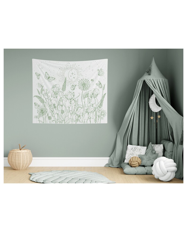 Sage Green Flower Tapestry Cottage Core Decor Goblincore Indie - Etsy