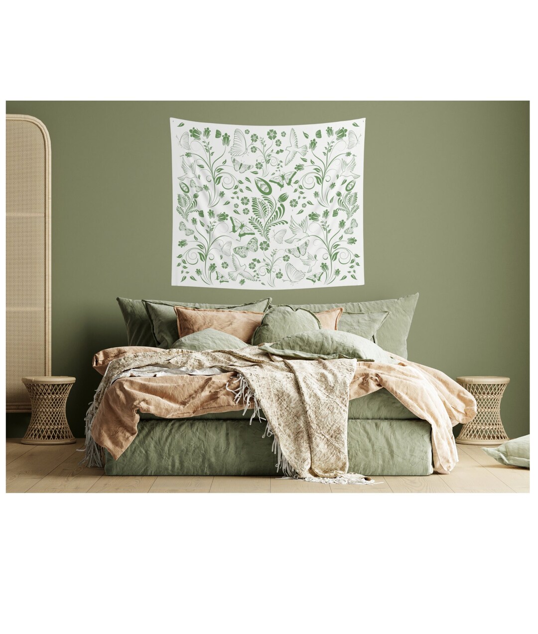 Green Tapestry Fairycore Decor Goblincore Green Wall Decor Botanical ...