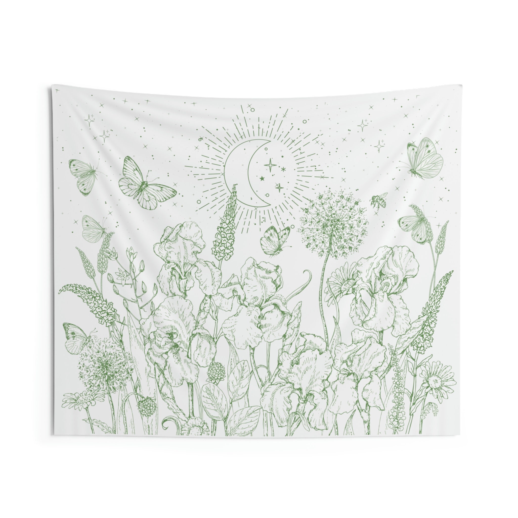 Sage Green Flower Tapestry Cottage Core Decor Goblincore Indie - Etsy