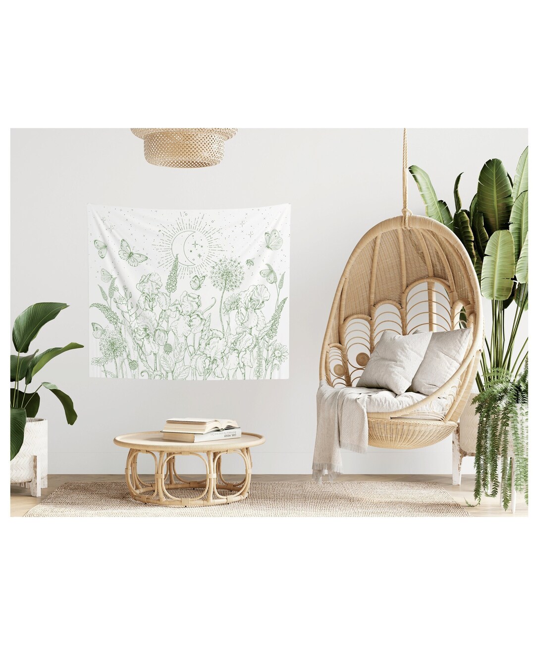 Sage Green Flower Tapestry Cottage Core Decor Goblincore Indie Room ...