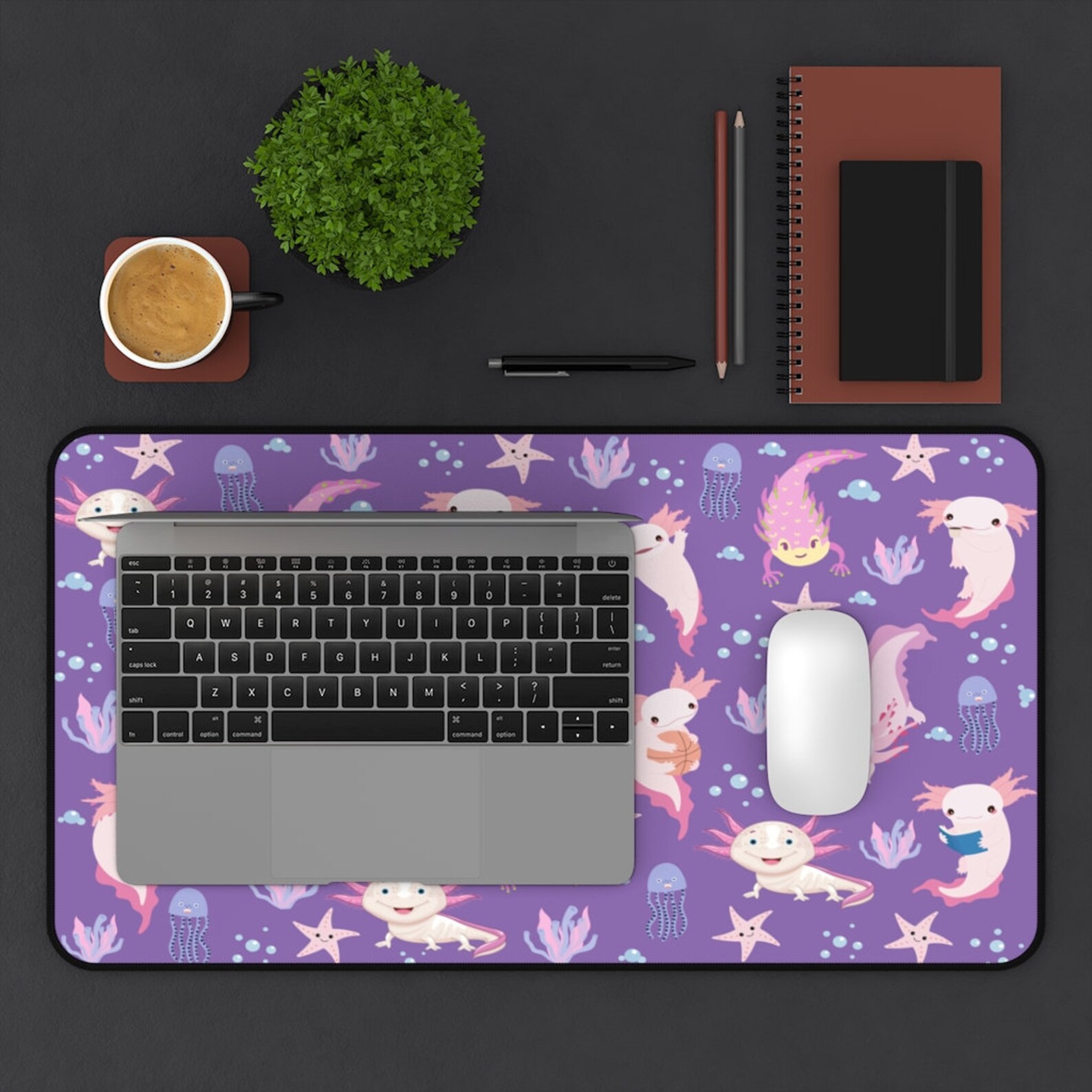 Axolotl Desk Mat Kawaii Kawaii Desk Mat Pink Desk Mat Purple Desk Mat ...