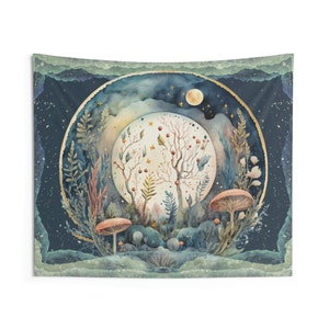 Moon Tapestry Goblincore Cottage Core Decor Fairycore Decor Mushroom ...